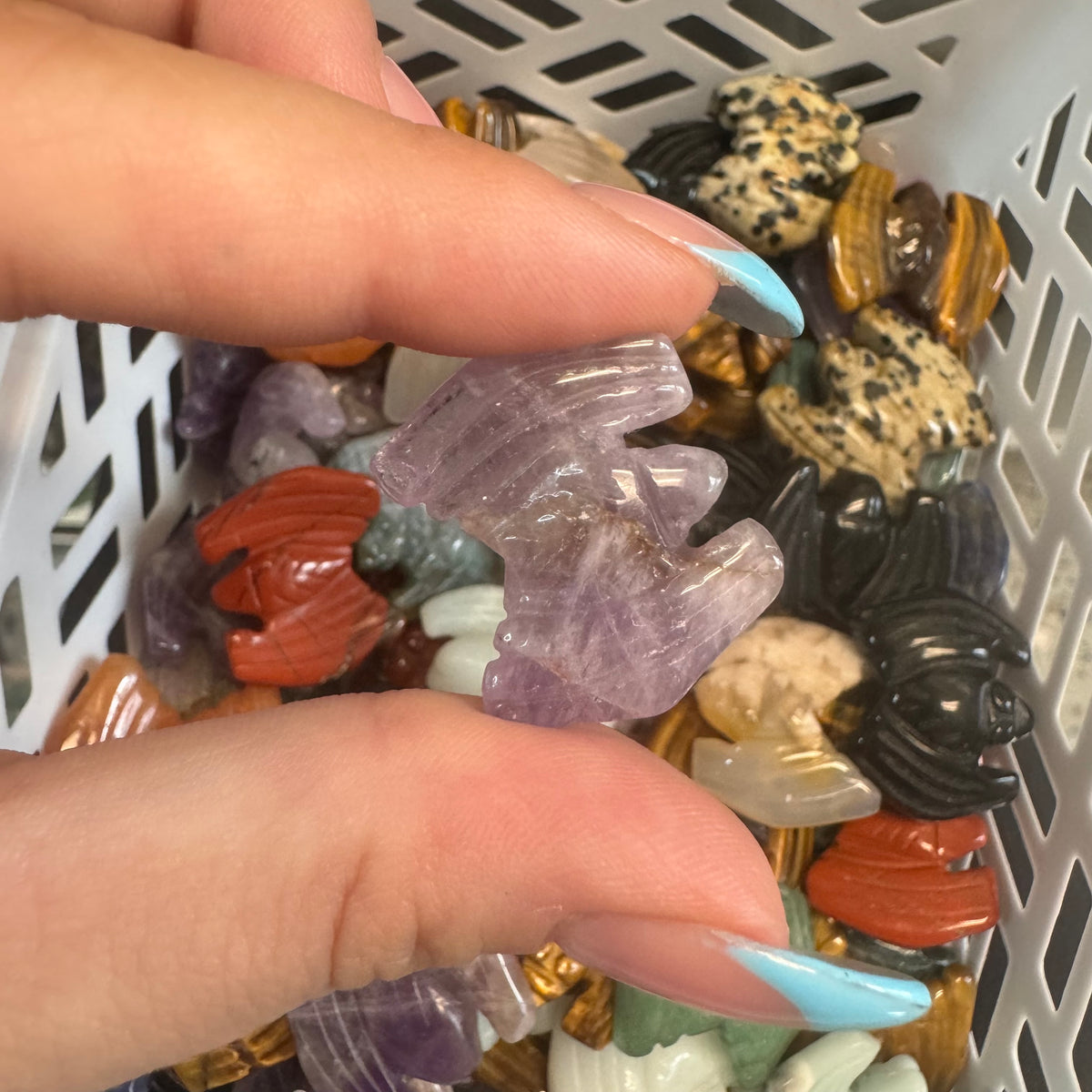 x2 Mini Bat Gemstone Carving, Crystal Bat Carving, Mini Halloween Crys ...